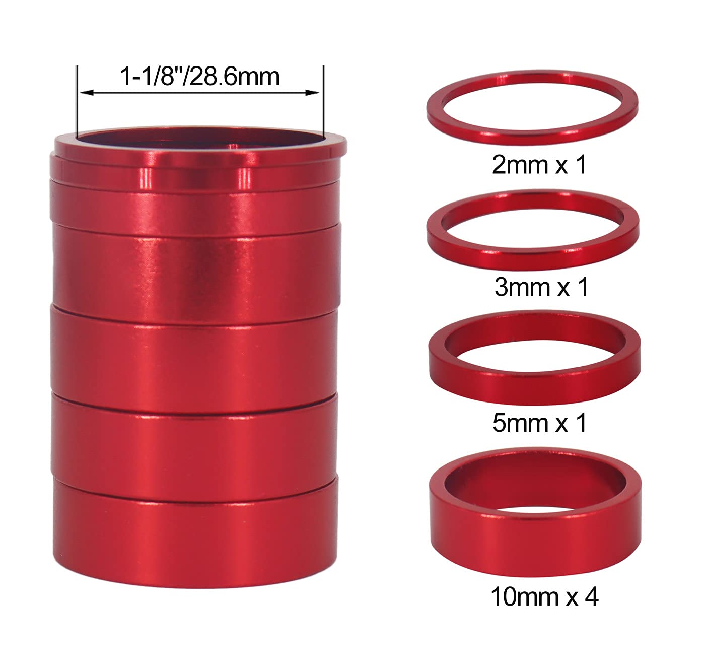PLATT Bike Headset Spacer Aluminium Alloy Bicycle Stem Headset Spacers Fit 1 1/8-Inch Stem for MTB BMX Road Bikes 2/3/5/10mm(Red 7PCS)
