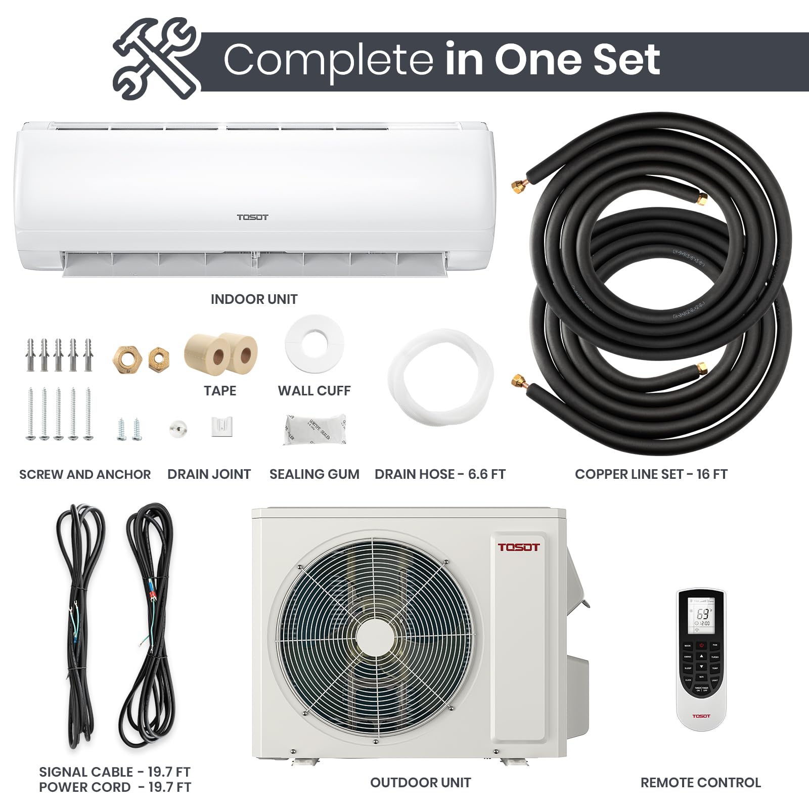 TOSOT 12,000 BTU Mini-Split Air Conditioner, Wifi Enabled Ductless Inverter AC Unit Heating System, Compatible with Alexa-20 SEER2 115V, White