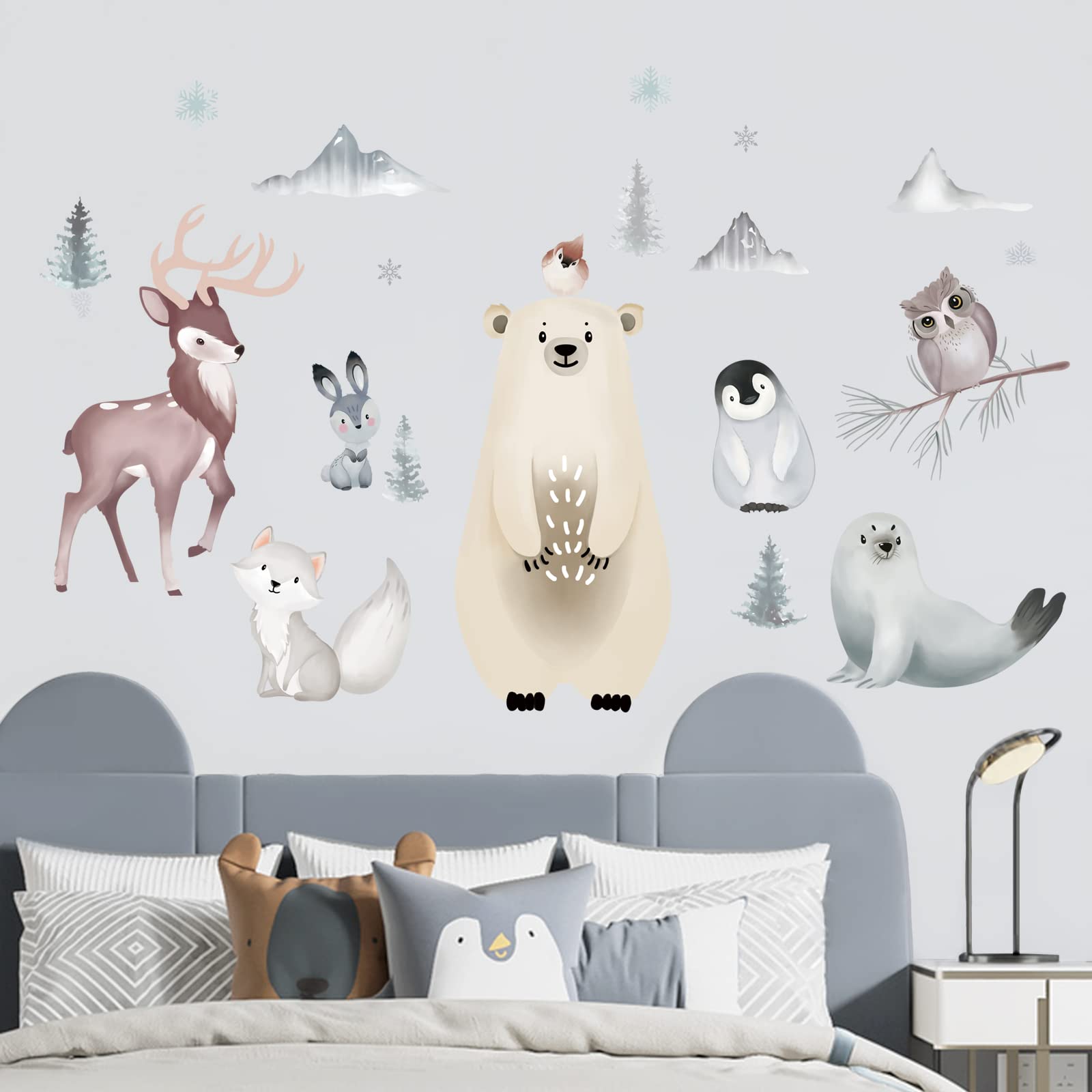 wondever Forest Animals Wall Stickers Arctic Polar Bear Penguin Peel and Stick Wall Art Decals for Baby Nursery Kids Bedroom