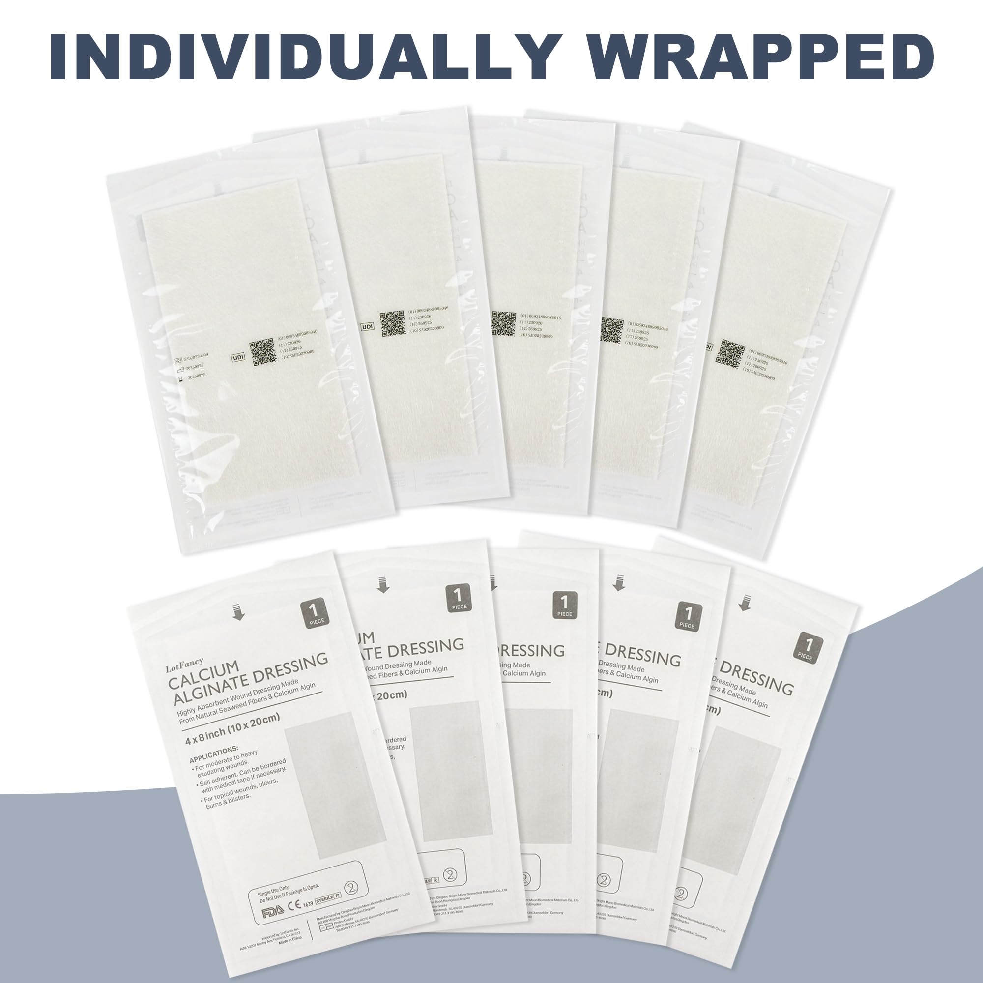 LotFancy Calcium Alginate Wound Dressing Pads, 4β x 8β Patches, 5-Count, Non-Stick Padding, Highly Absorbent, Comfortable, Flexible, Gentle on The Skin, Sterile, Faster Healing