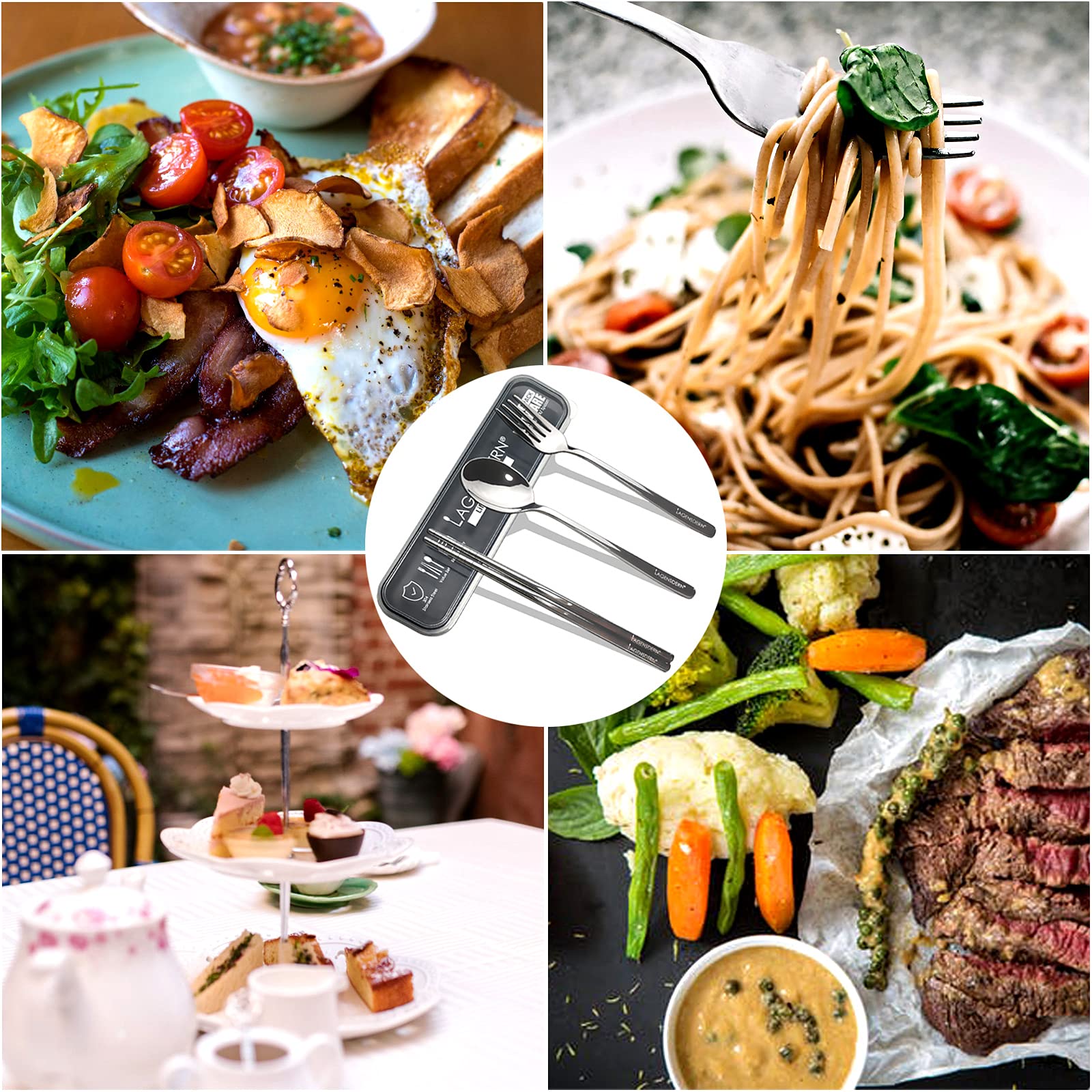 Premium Travel Utensils Set, Stainless Steel Cutlery Set, Reusable Flatware, Chopsticks Fork Spoon Silverware Set, Pocket Utensils for Picnic, Camping and Travel,Straws and Cleaning Brush