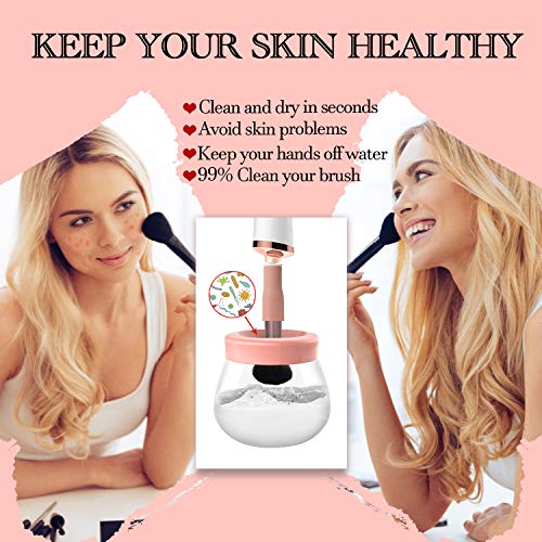 Makeup Brush Cleaner Brush Cleaner - Larbois Make up Brush Cleansers Machine with 8 Rubber Collars Automatic Brush Cleaner Spinner Makeup Brush Tools Wash and Dry Seconds (White)