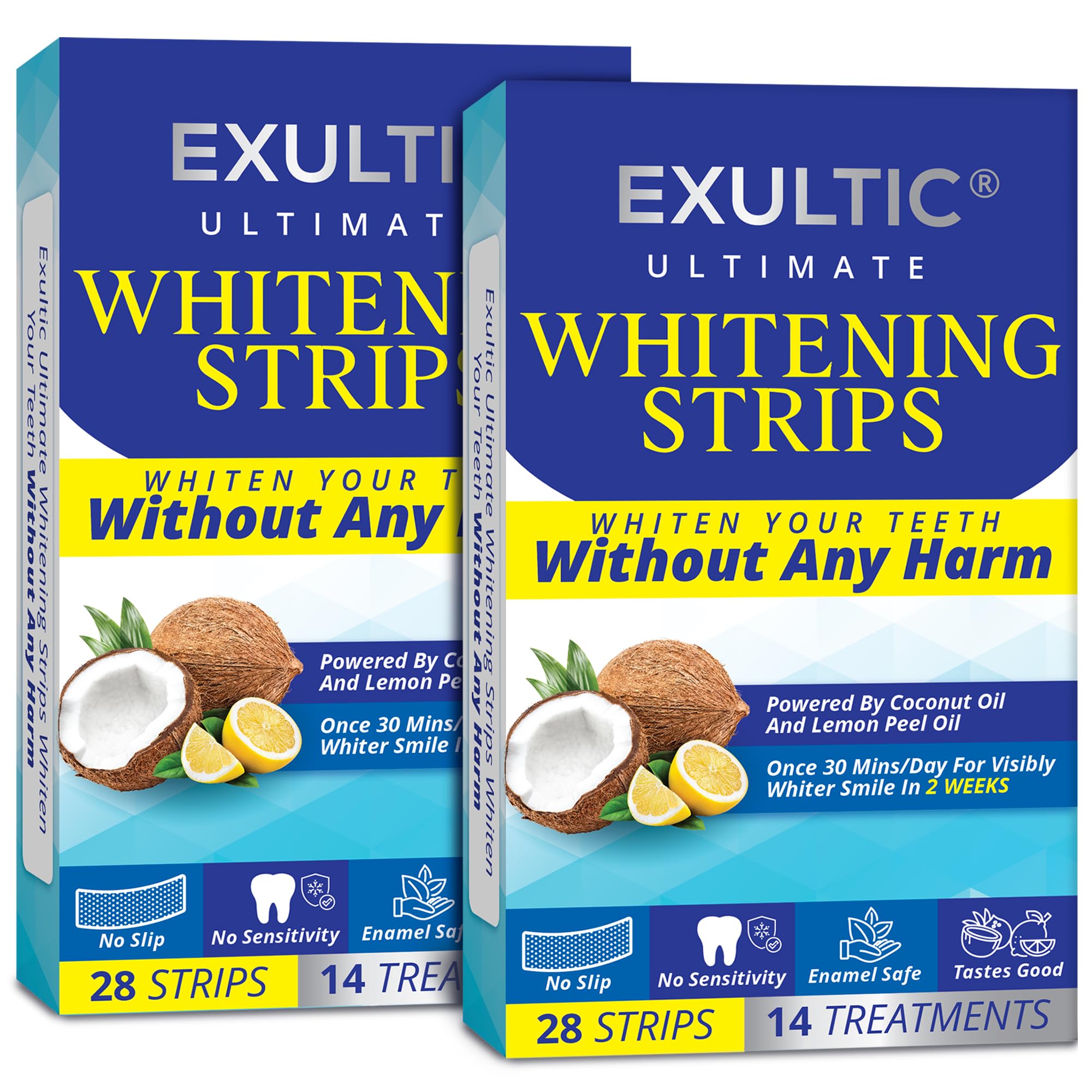 Teeth Whitening Strips for Sensitive Teeth, Tooth Whitening Strips with Coconut and Lemon Peel Oil for Whiter, Brighter Smiles (14 Treatments)