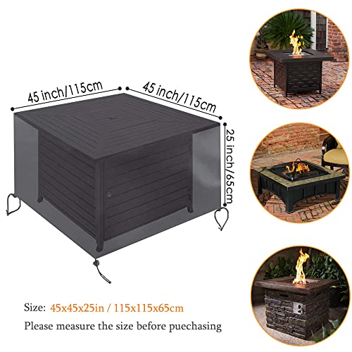 SUNSURE Square Fire Pit Cover 45x45x25 Inch Outdoor Patio Waterproof Gas Fire Pit Cover All Weather Resistant Heavy Duty Fire Pit Table Cover - Black (45x45x25in)