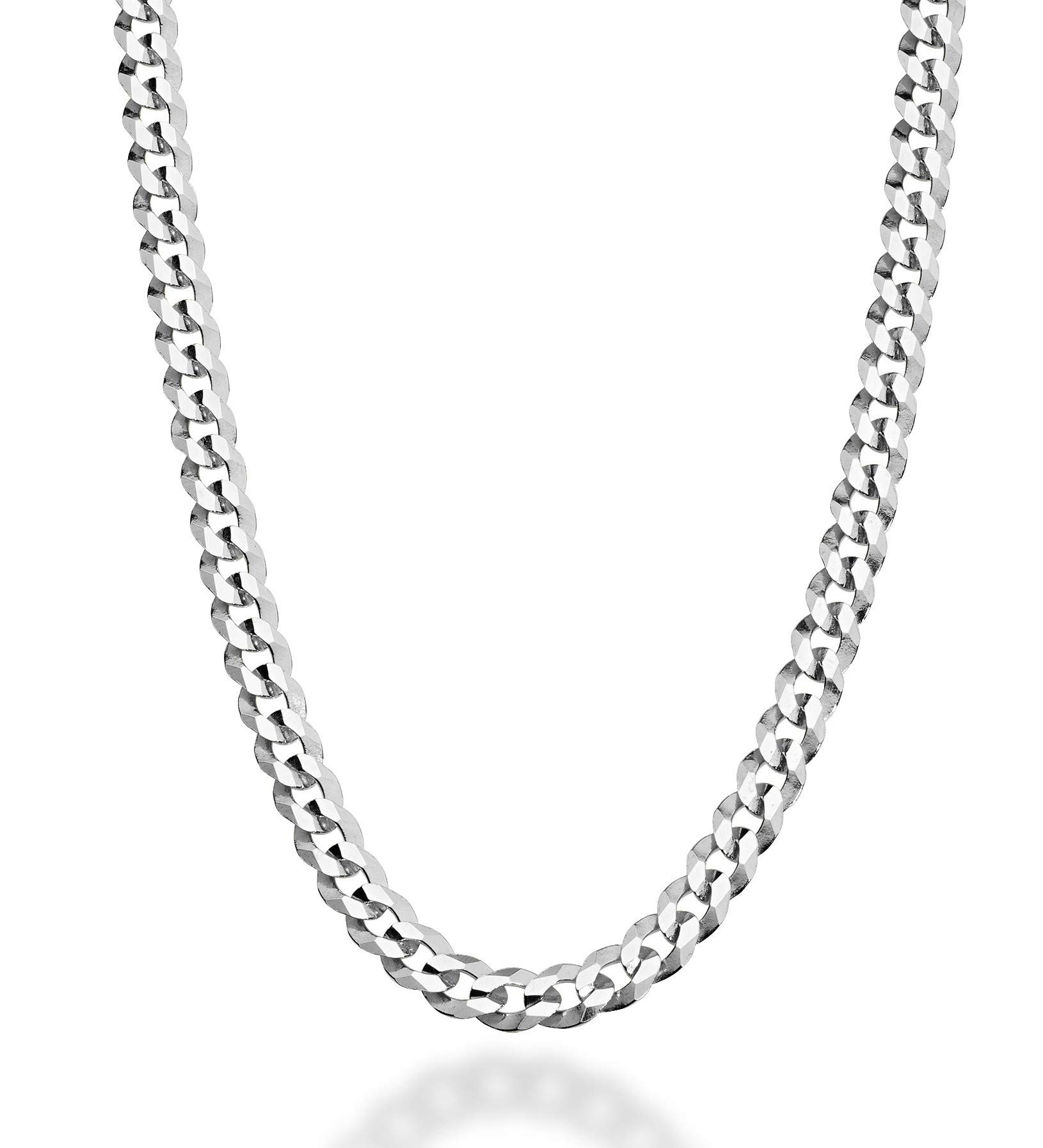 Miabella Solid 925 Sterling Silver Italian 5mm Diamond Cut Cuban Link Curb Chain Necklace for Women Men, Made in Italy (20 Inches)