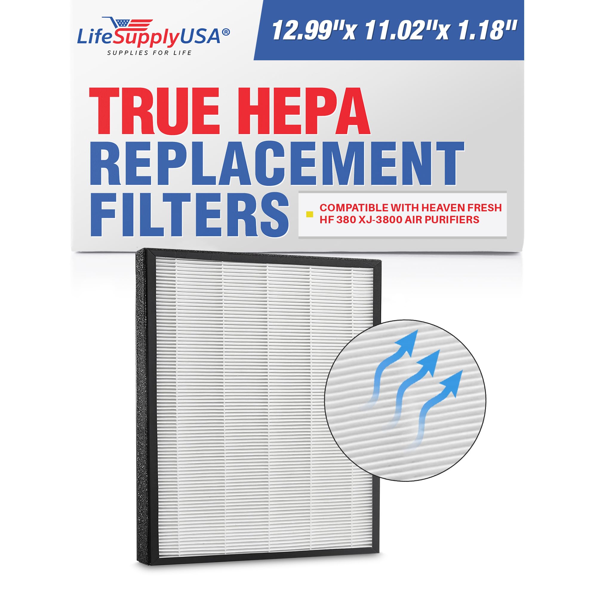 LifeSupplyUSA 2-in-1 True HEPA Air Cleaner Replacement Filter + Activated Carbon Charcoal Compatible with Heaven Fresh HF 380 XJ-3800 Air Purifiers