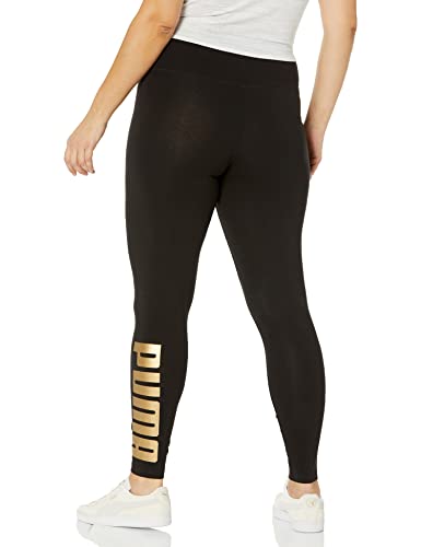 PUMA Women's Athletic Logo Tights, Black-Gold, X-Large