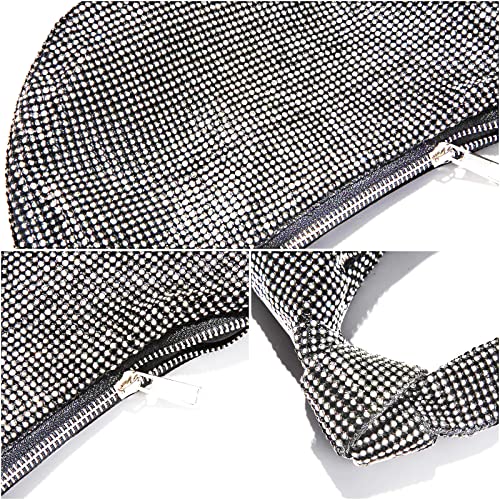 Rumdin Rhinestone Purse Top Handle Mesh Bag Hobo Bag for Women black Clutch Purses for Women Wedding Working Party