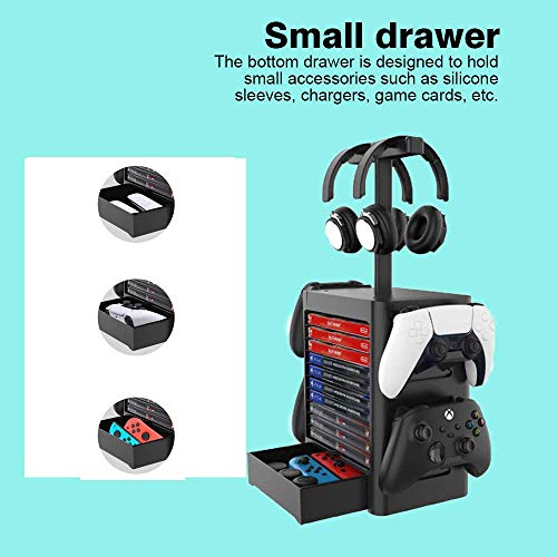 NiSotieb Multifunctional 10 Games Disk Storage Rack for PS5 Controller/Headset Stand Holder for PS4/Xbox Series X/Switch/PS5 Game Accessories Organizer