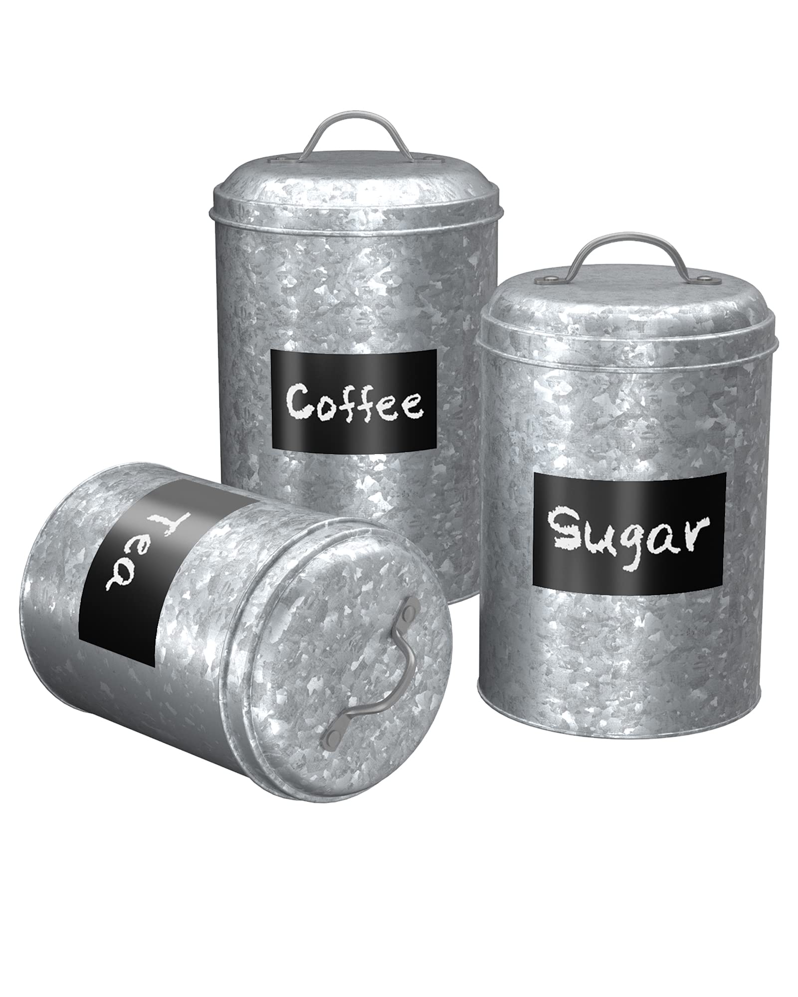 LF LIKEFAIR Farmhouse Kitchen Canisters Set of 3,Food Storage Containers for Home Kitchen, Tea, Herbs, Sugar, Salt, Coffee, Flour, Herbs (Silver)