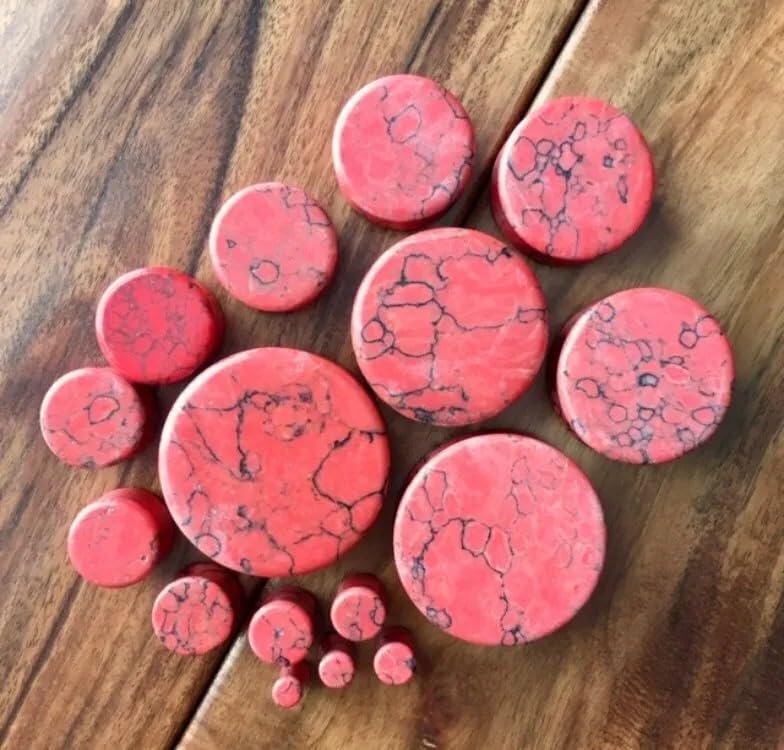 Lobal Domination PAIR of Red Turquoise Organic Stone Plugs Gauges - up to 38mm available! (7/8" (22mm))