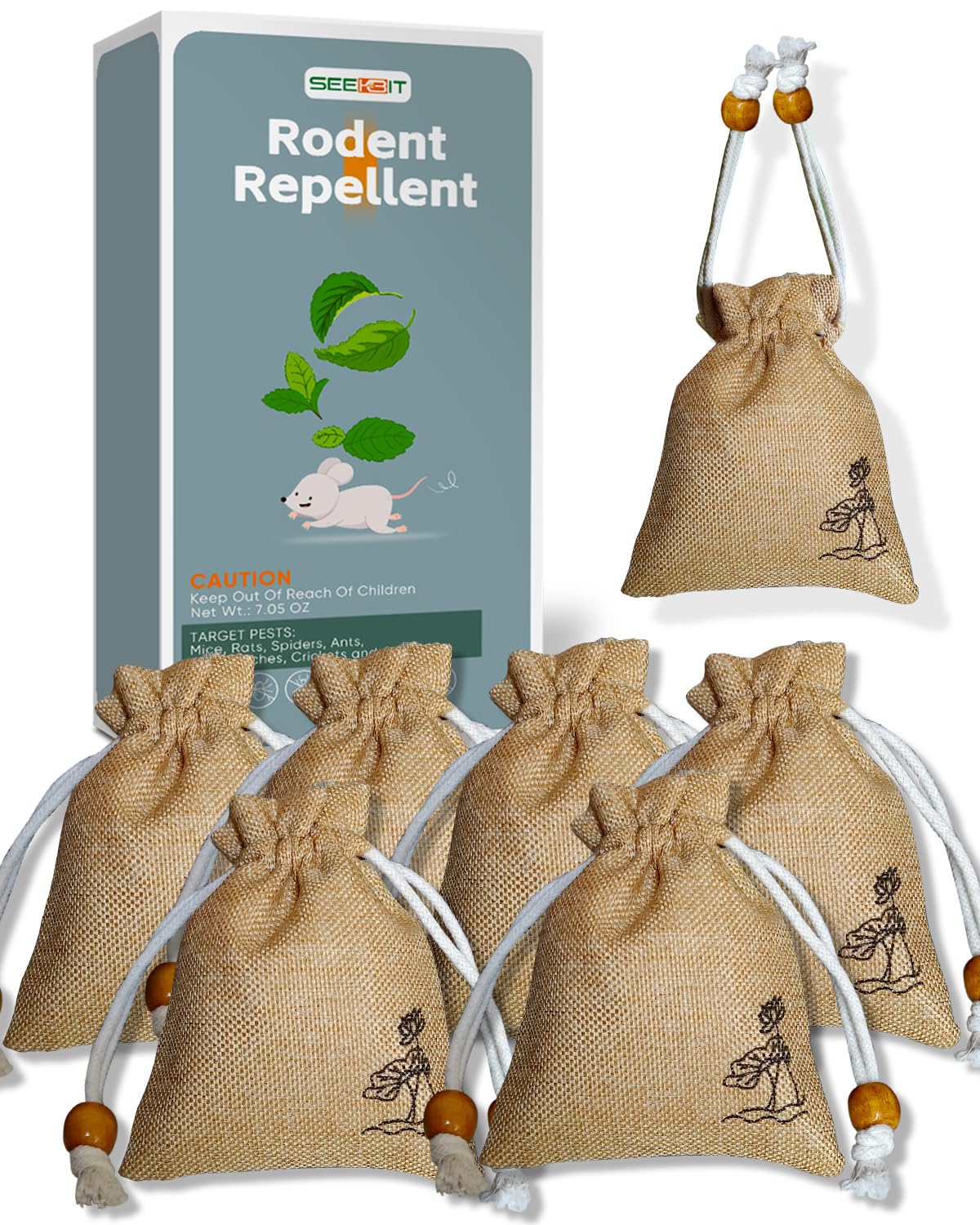 SEEKBIT Rodent Repellent, Peppermint Oil Repels Mice and Rats Squirrel and Other Rodents, Rat Repellent for Indoor Outdoor RV Home Closets Trucks Car Engines, Mouse Deterrent Keep Mice Out, 7 Pack