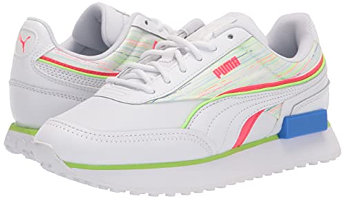PUMA womens Future Rider Sneaker, Puma White-sunblaze-green Glare, 10 US