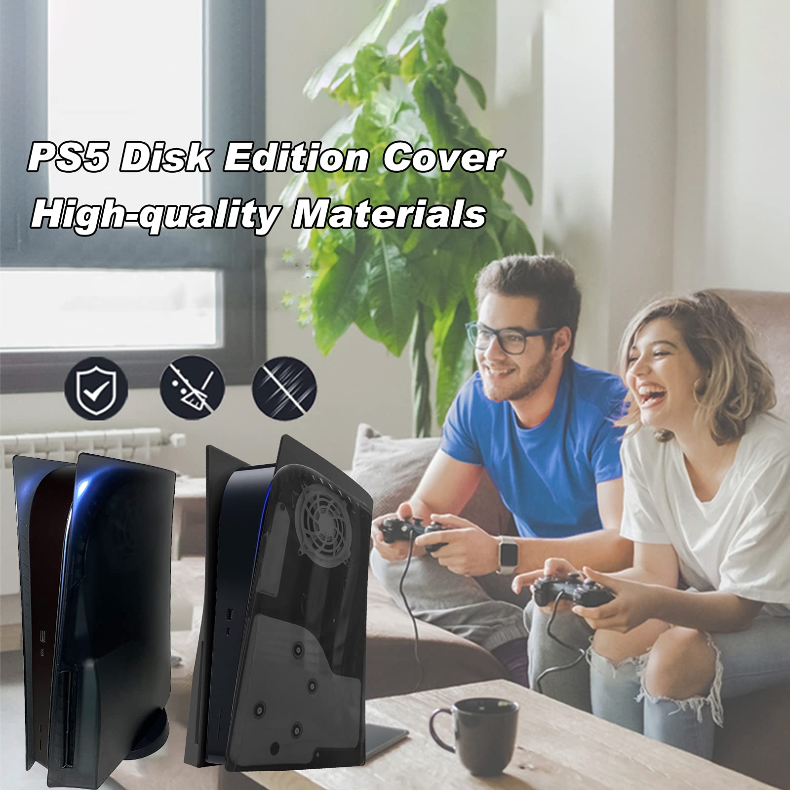PS5 Plates, Clear PS5 Disc Version Cover Plates, Transparent Black Cover PS5 Console, Protective Replacement PS5 Side Plates ABS Anti-Scratch Translucent Hard PS5 Cover Shell Plates