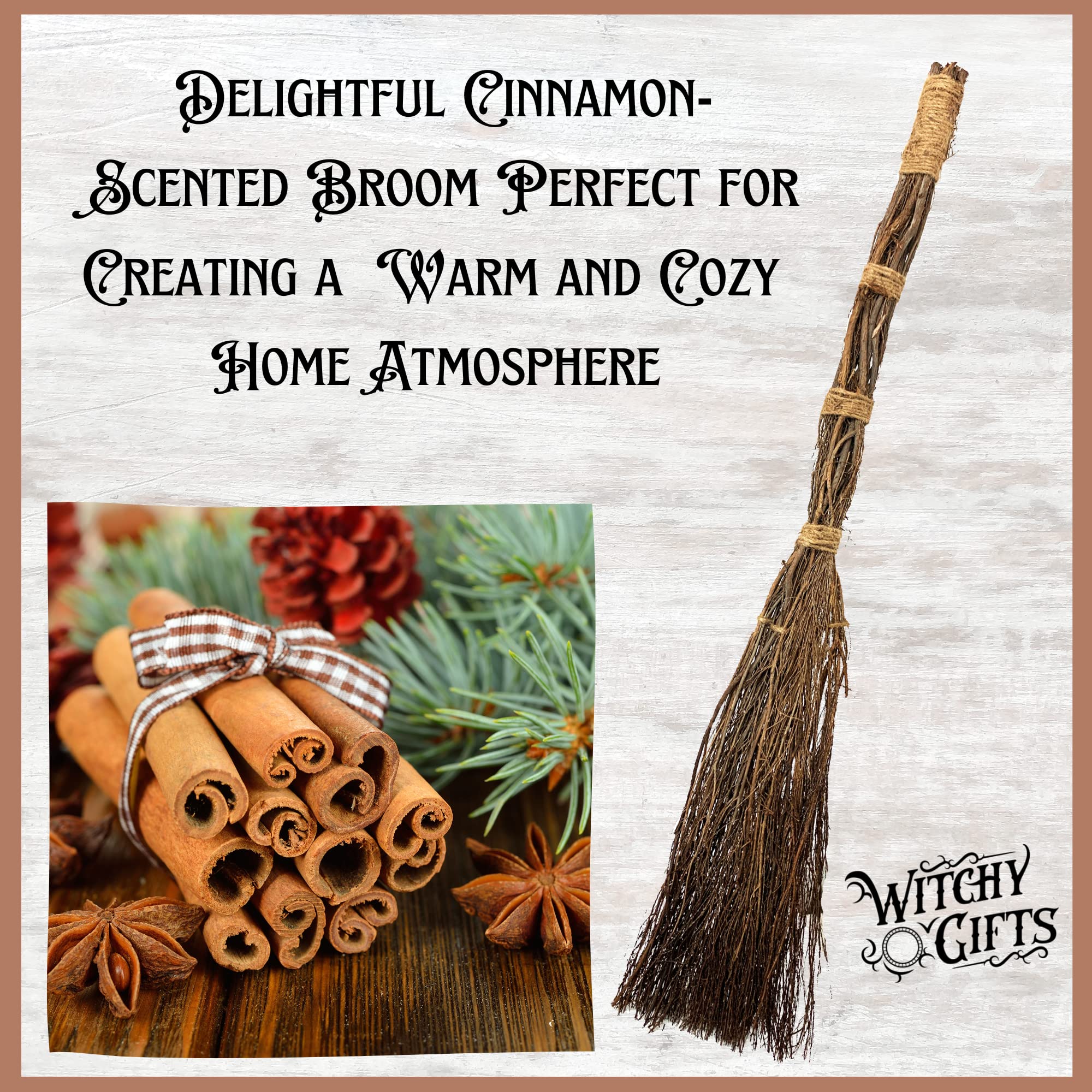 Witchy GIfts Scented Cinnamon Broom - 36 inch Traditional Heather Broomstick Used for Protection, Spellwork, Rustic Holiday Decor (Cinnamon)