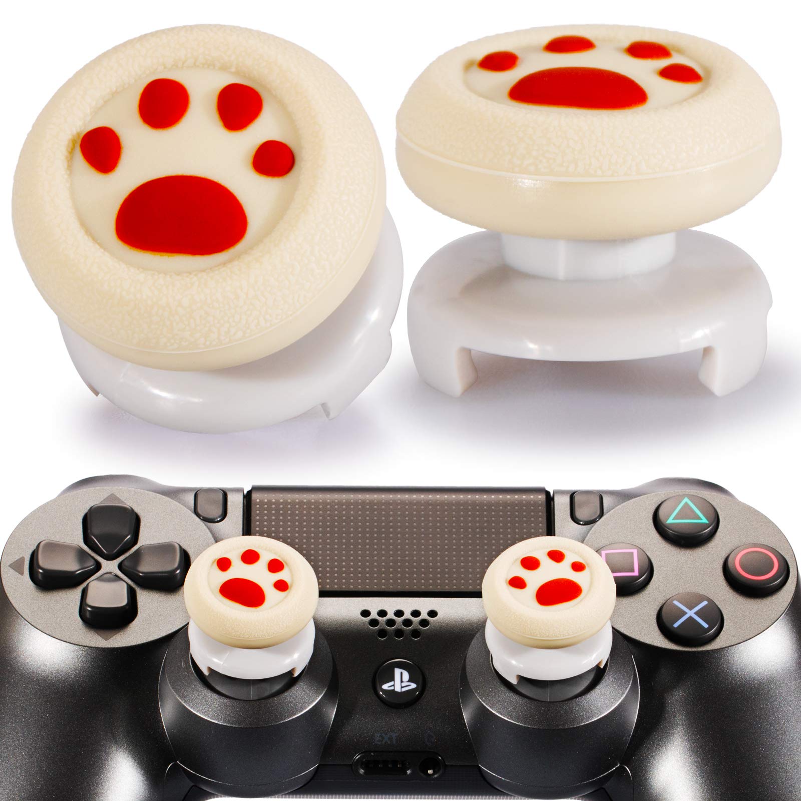 Playrealm FPS Thumbstick Extender & 3D Texture Rubber Silicone Grip Cover 2 Sets for PS5 Dualsenese & PS4 Controller(Cat Paw Brown)