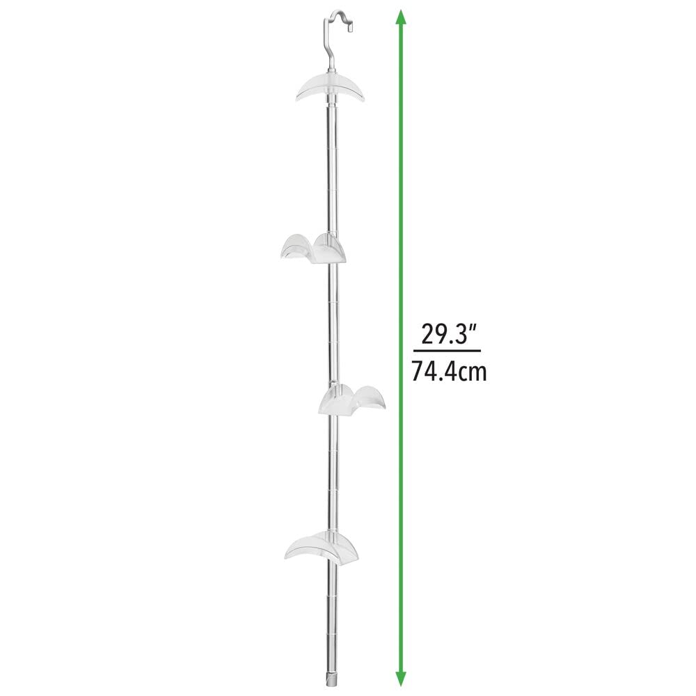 mDesign Aluminum Over The Closet Rod Hanging Storage Organizer Hanger for Storing and Organizing Purses, Backpacks, Satchels, Crossovers, Handbags - 4 Hooks - 2 Pack - Silver/Frost