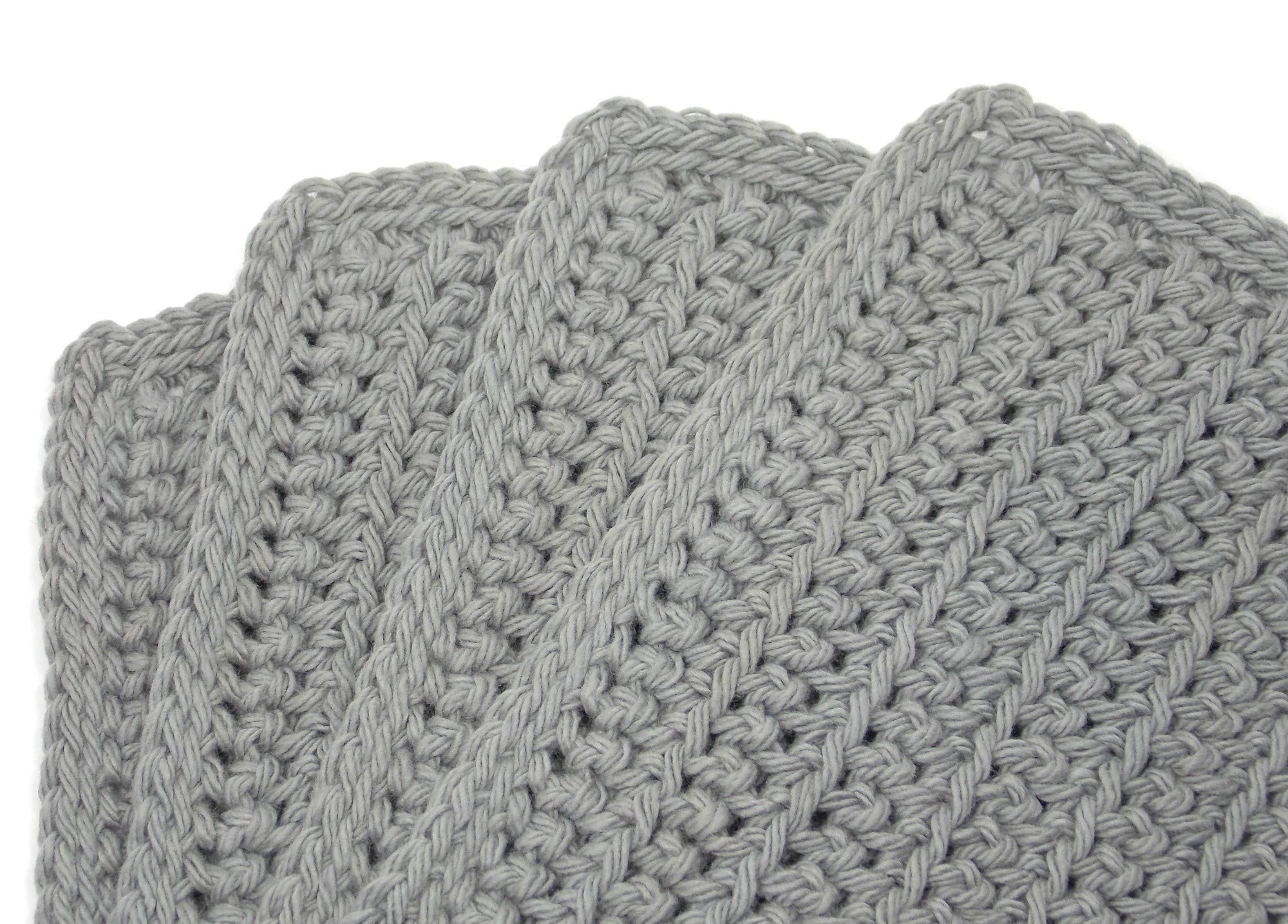 Set of 4 Handmade Grey 4 inch x 7 inch Rectangular Crochet Cotton Dishcloths, Gray Dishrags