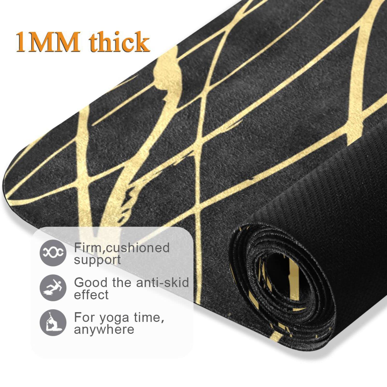 senya Gold Black Marble Yoga Mat Cover, Non Slip Exercise Mat Cover High Performance Grip, Coming with Carry Bag(228vb9a)