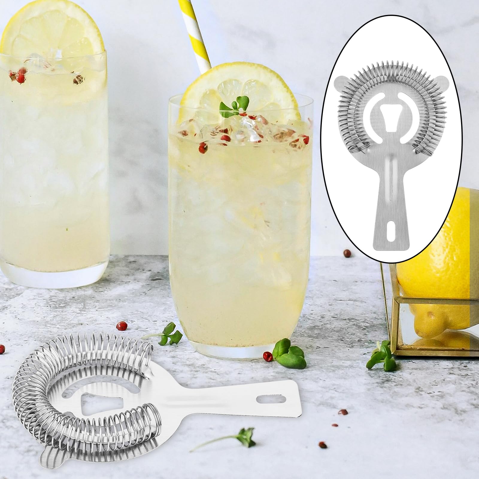 Tifanso Cocktail Strainer Bar Tools -2PCS Bar Strainer with High Density Spring, Stainless Steel Drink Sieve Strainer, Filtering Cocktail Bar Accessories for Home Bar and Professional Bartenders