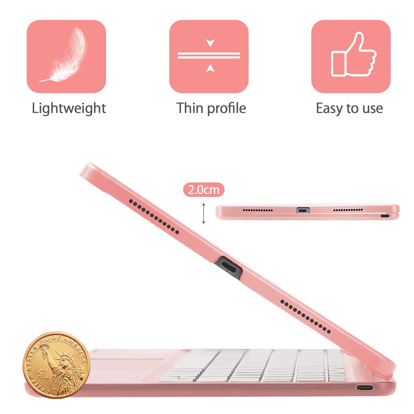 Touchpad Keyboard Case for iPad 10th Generation 10.9" 2022 - Multi-Touch Trackpad,7 Color Backlit, 360°Rotatable Smart Case with Touchpad Keyboard for iPad 10.9 inch 10th Gen 2022 – Rose Gold