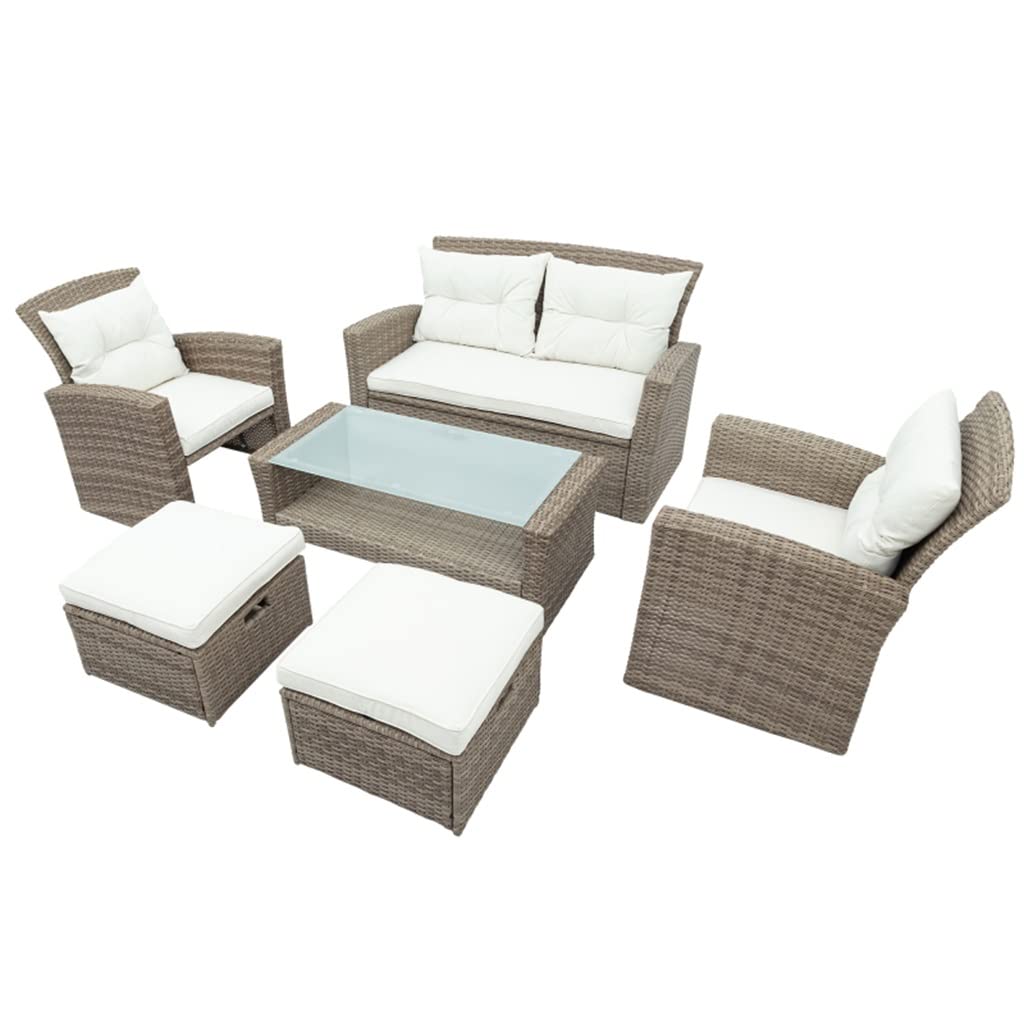 LHLLHL Patio Furniture Set, 4 Piece Outdoor Conversation Set All Weather Wicker Sectional Sofa with Ottoman and Cushions