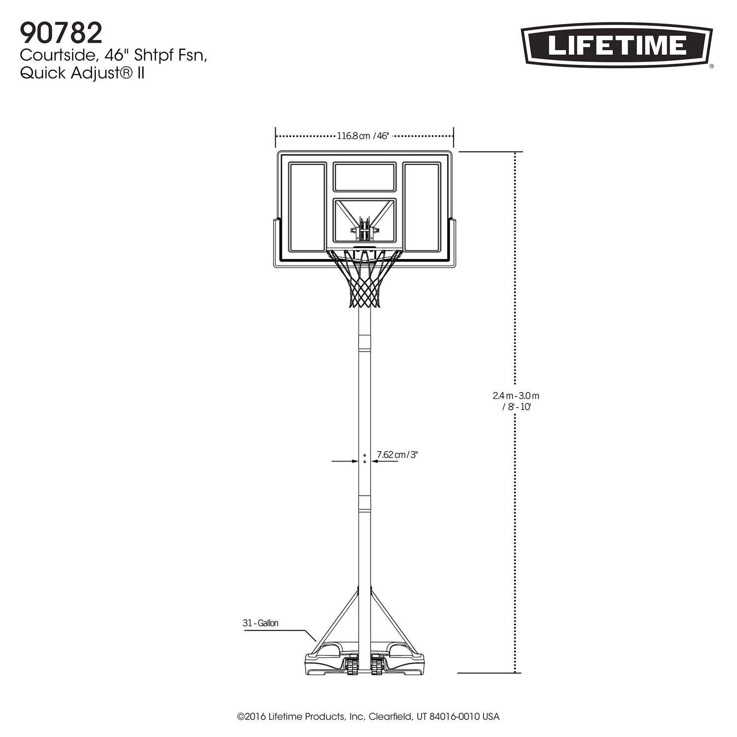 Lifetime 46" Shatterproof Portable Height Adjustable Basketball System, 90584