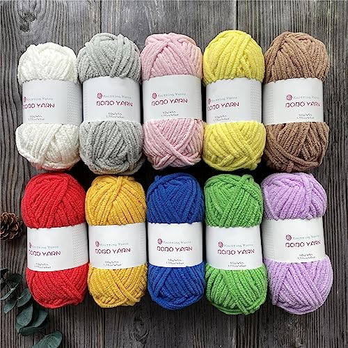 Lerchiyar Soft Chenille for Knitted Blankets,amigurumi Crochet, Fancy Crochet DIY Crafts, Baby Blankets,Knitted Crafts and Toy Dolls.(22-Brown,with 1 Crochet Hook)