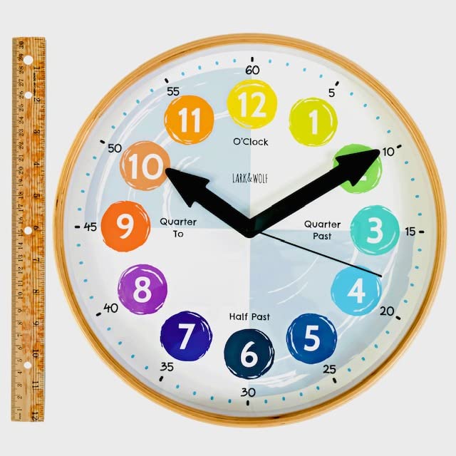 Telling Time Teaching Clock for Kids Learn to Tell The Time 12" Wooden Frame, Analog Silent nonticking Kids Room, Playroom Decor, Classroom Clock. Homeschool Learning Resource. Learning Time Resource