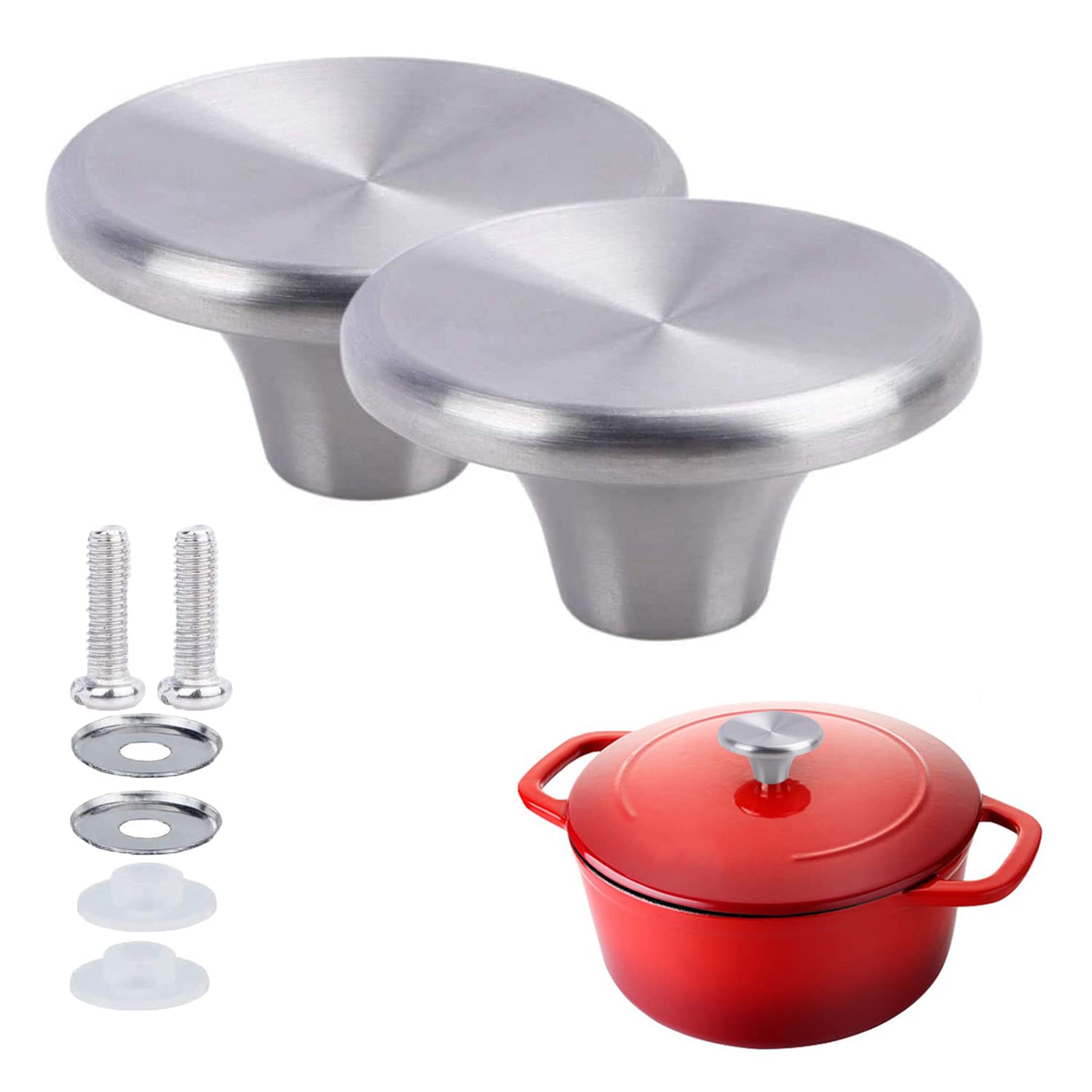 OSHOOM Dutch Oven Knob Stainless Steel Replacement Handle for Le Creuset,Aldi,Lodge and Other Enameled Cast-Iron Dutch Oven Pot Lid Knob Replacement(Silver) 2 Set