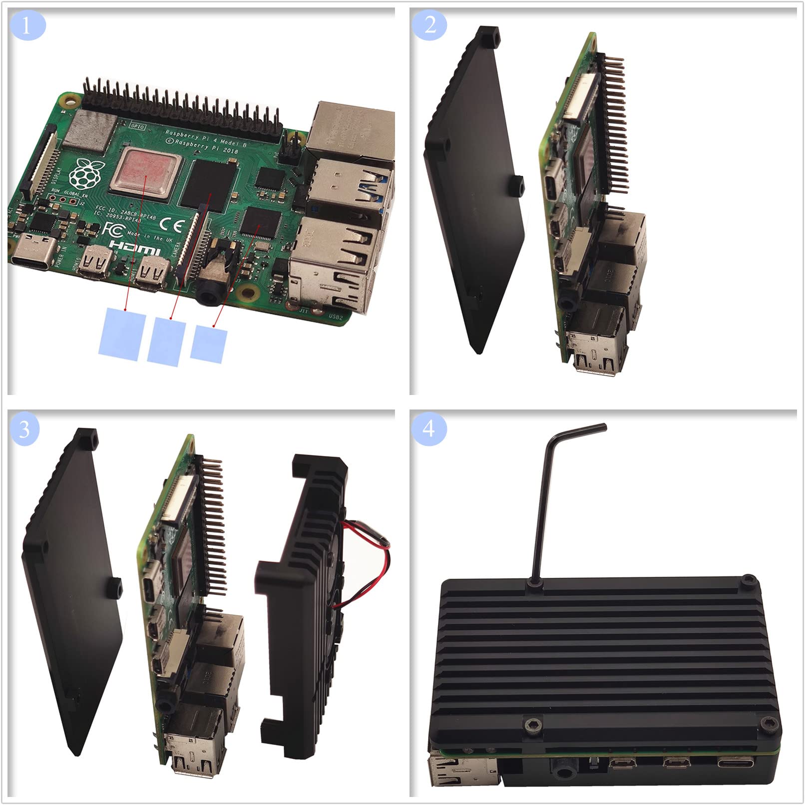 WEIYIXING Raspberry Pi 4 Aluminum Case with Dual Cooling Fan, Gold Metal Protective Enclosure for Raspberry Pi 4B