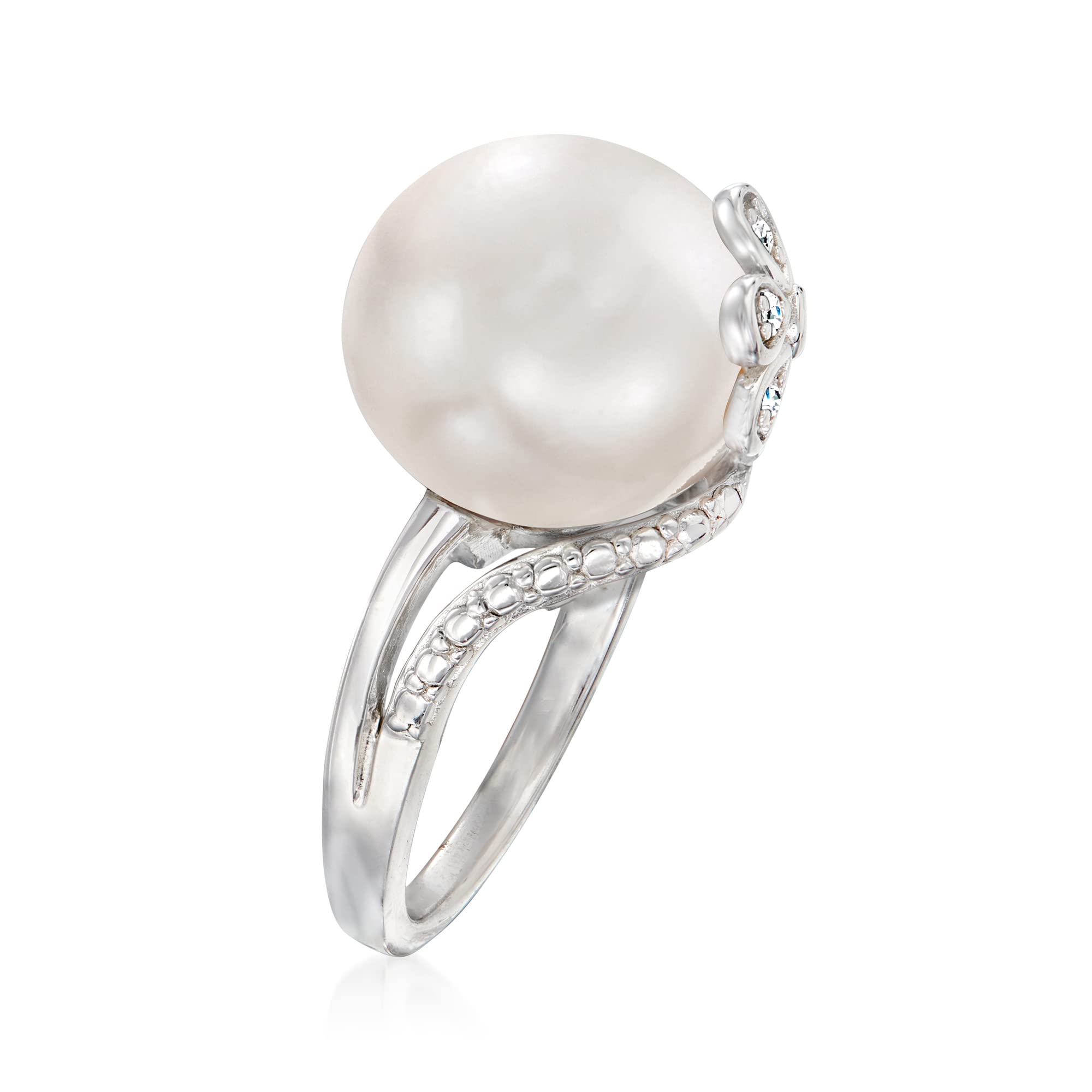 Ross-Simons 12-12.5mm Cultured Pearl Ring With Diamond Accents in Sterling Silver. Size 6
