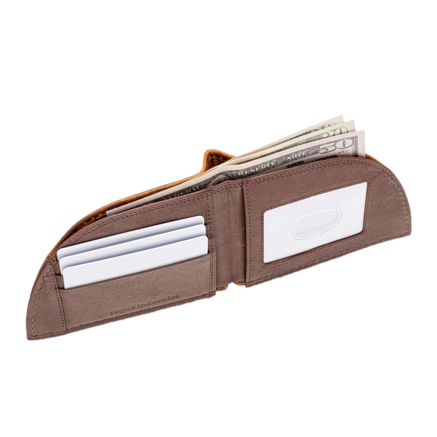 Men's Front Pocket Wallet by Rogue - USA Made Genuine Leather with Full Bill Section, 6 Card Capacity, ID Window