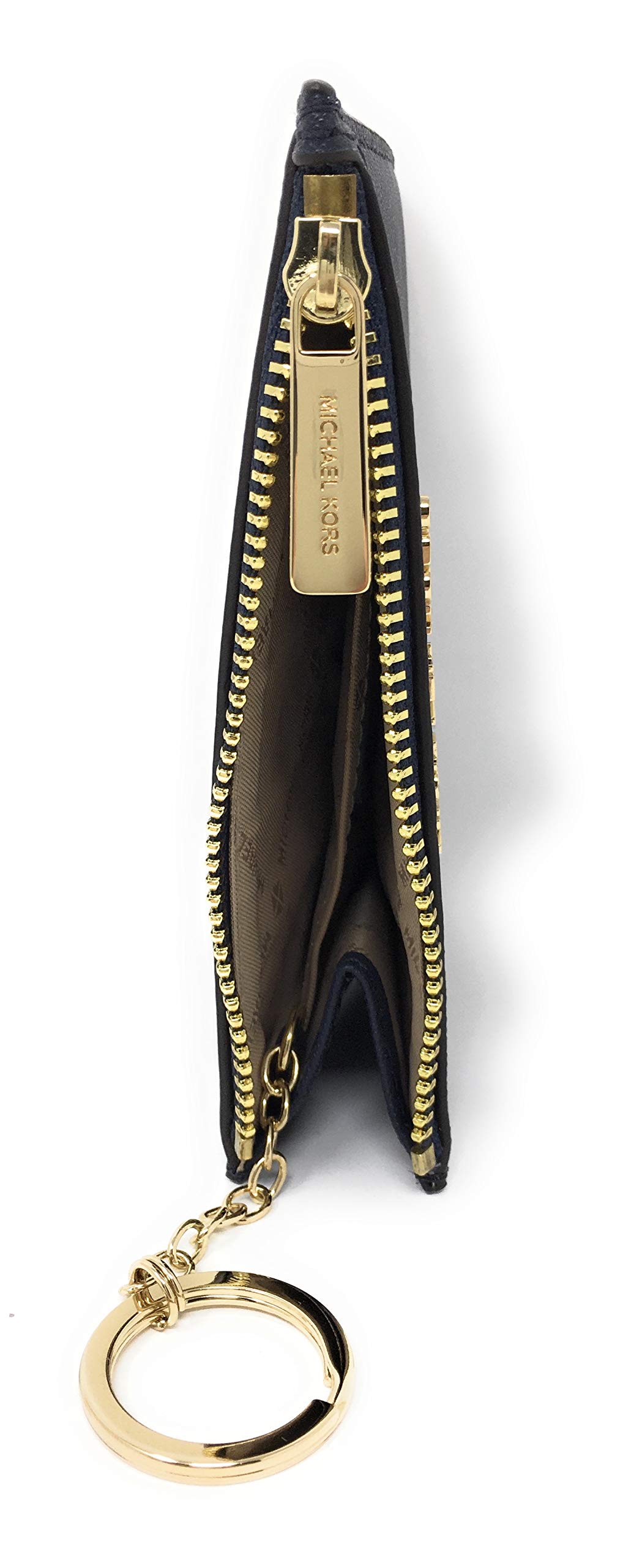 Michael Kors Jet Set Travel Small Top Zip Coin Pouch with ID Holder in Saffiano Leather (Navy with Gold Hardware)