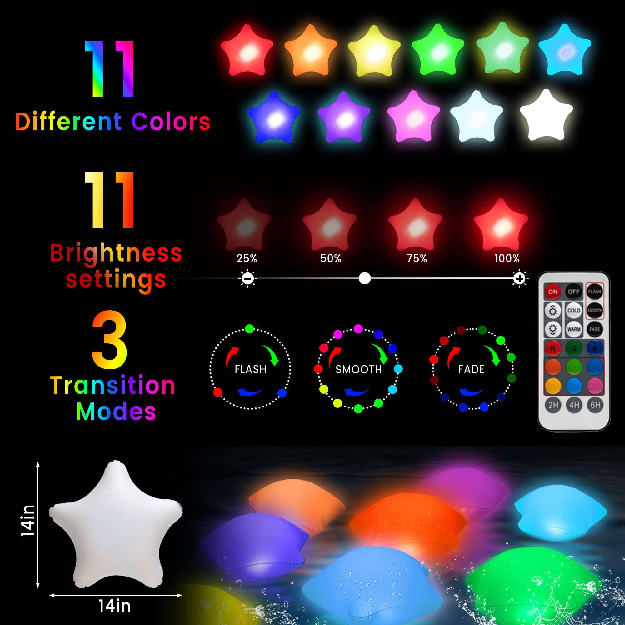 TIALLY Stars Floating Pool Lights Solar Powered - Glowing Pool Lights That Float - Inflatable Floating Solar Pool Lights for Swimming Pool, Weddings, Patio, Ponds - Pool Party Lights (2 Pack)