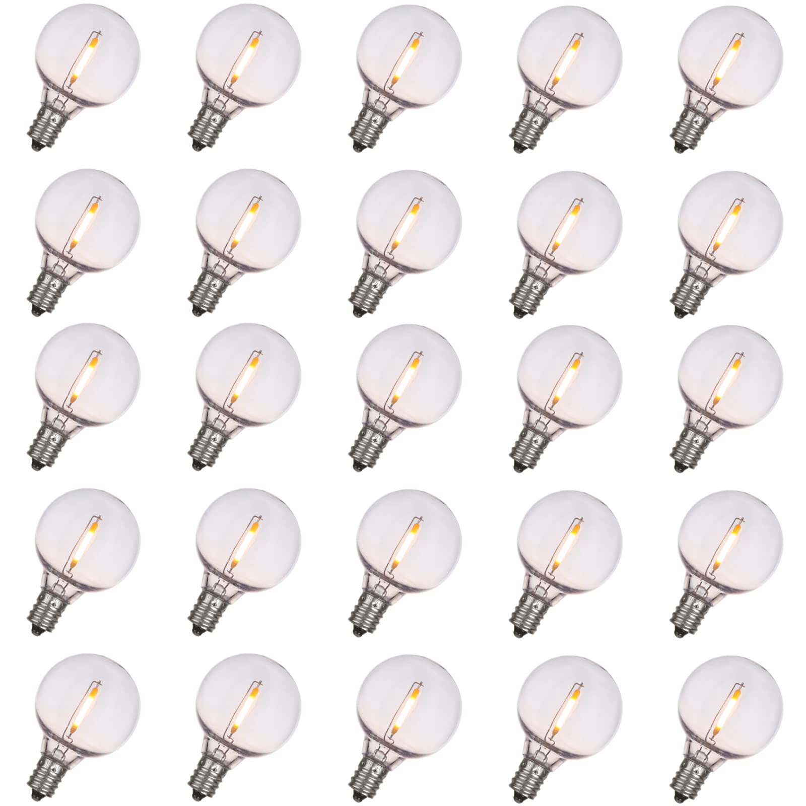 NIOSTA G40 Replacement Bulbs for Outdoor String Lights, 2700K Warm White and E12/C7 Base, 0.5W LED=5W Incandescent Bulbs, Shatterproof & Waterproof Globe Bulbs(25 Pack)