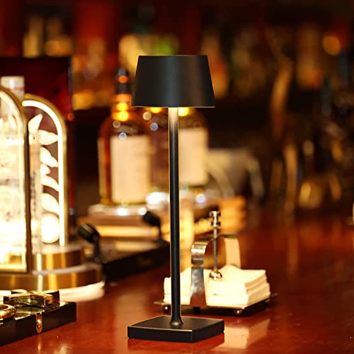 MJYP.in Cordless Table Lamp, USB Rechargeable Portable Battery Powered LED Desk Lamp, 5200mAh Battery, Dimmable Touch Lamp, Metal Shell, for Outdoor/Restaurant/Bedroom/Bars (Black)