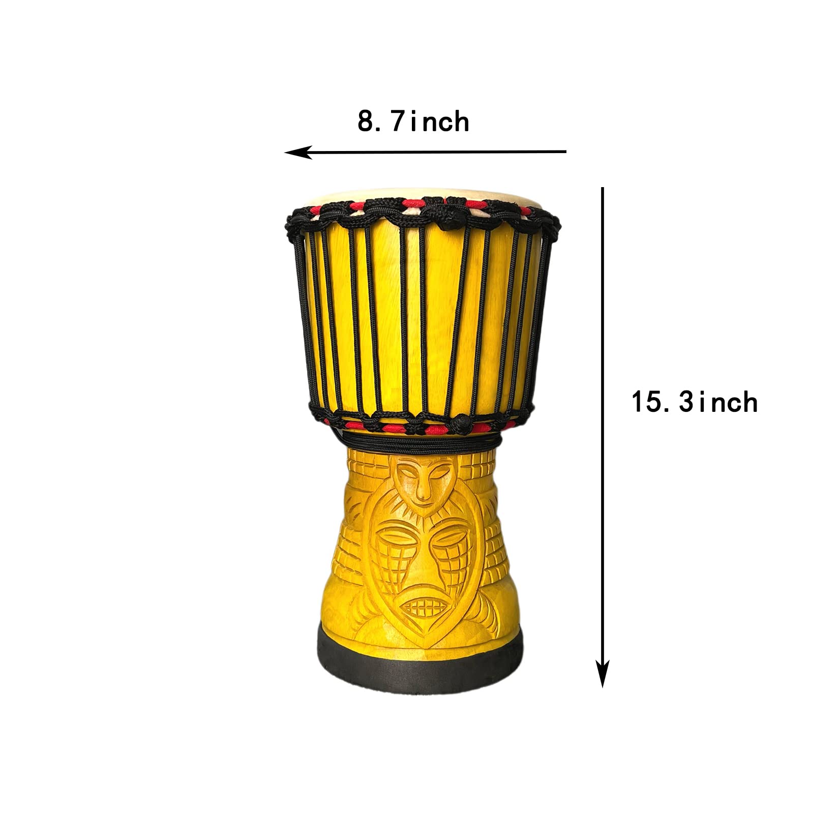 RUOSWTE Djembe Drum 8" West African Style Professional Playing Tambourine, Goatskin Head, Hand Carved, Bongo