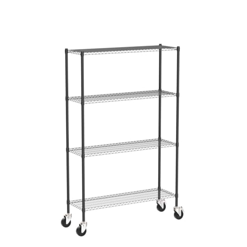 Leteuke Wire Shelving Unit with Wheels, NSF Certified 4 Tier Adjustable Storage Shelves 48"×18"×72", 2400LBS Heavy Duty Shelving Commercial Grade Metal Storage Utility Rack for Kitchen Garage, Black