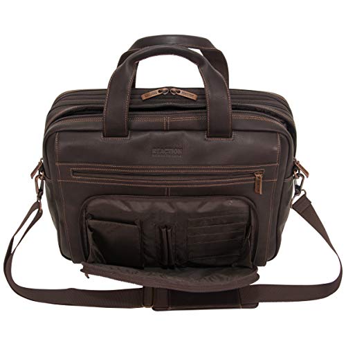 Kenneth Cole Reaction Full-Grain Colombian Leather Briefcase Expandable RFID 15.6" Laptop Computer Business Portfolio Shoulder Bag, Brown