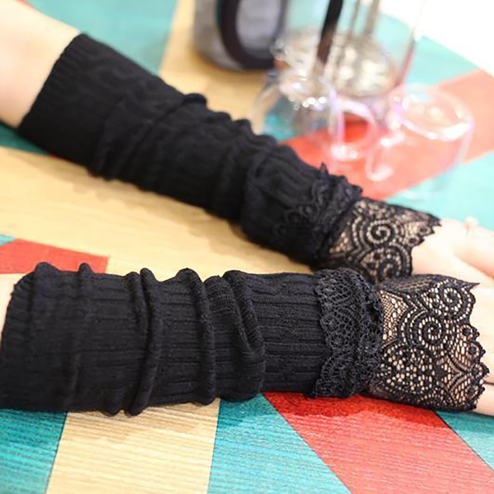 Short Fingerless Gloves Wedding Net Goth Gothic Ladies Lace Black Fancy Dress Gloves Mittens Men Winter Warm