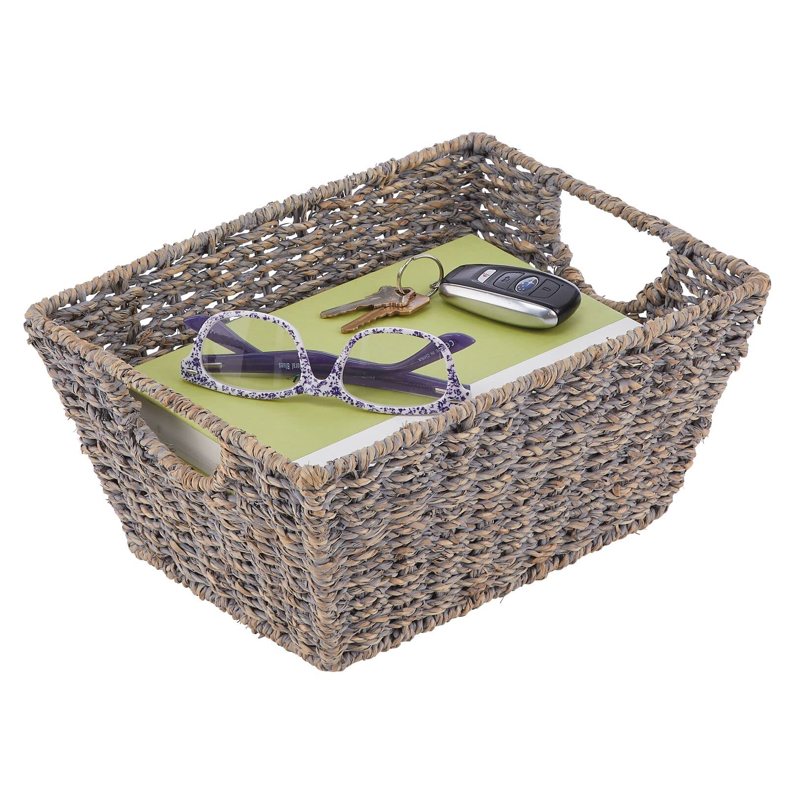 mDesign Natural Woven Seagrass Nesting Closet Storage Organizer Basket Bin for Kitchen Cabinets, Pantry, Bathroom, Laundry Room, Closets, Garage - 2 Pack - Gray