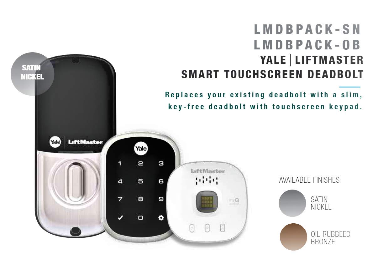 Liftmaster myQ Key Free Smart Lock with Touchscreen, Deadbolt, Oil Rubbed Bronze with myQ Smart Garage Control Control (LMDBPACK-OB & 821LMC)