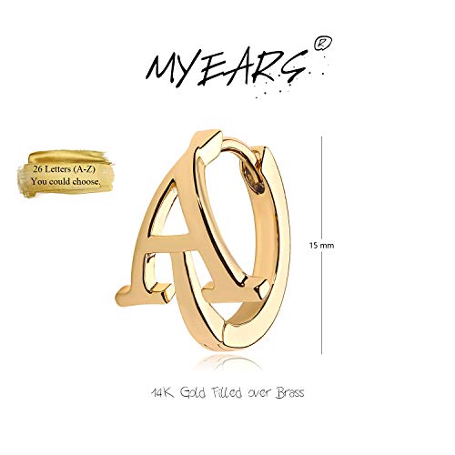 MYEARS Women Huggie Hoop Earrings Gold Initial F Sleeper 14K Gold Filled Small Simple Delicate Handmade Hypoallergenic Personalized Jewelry Gift