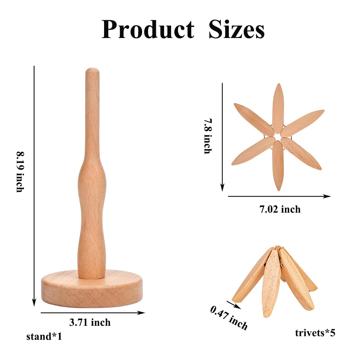 Wooden Trivets for Hot Dishes,Tree Shape Trivet Set,Beech Wood Tree Shape Trivets for Hot Pots and Pans (5 Layers+1 Stand)