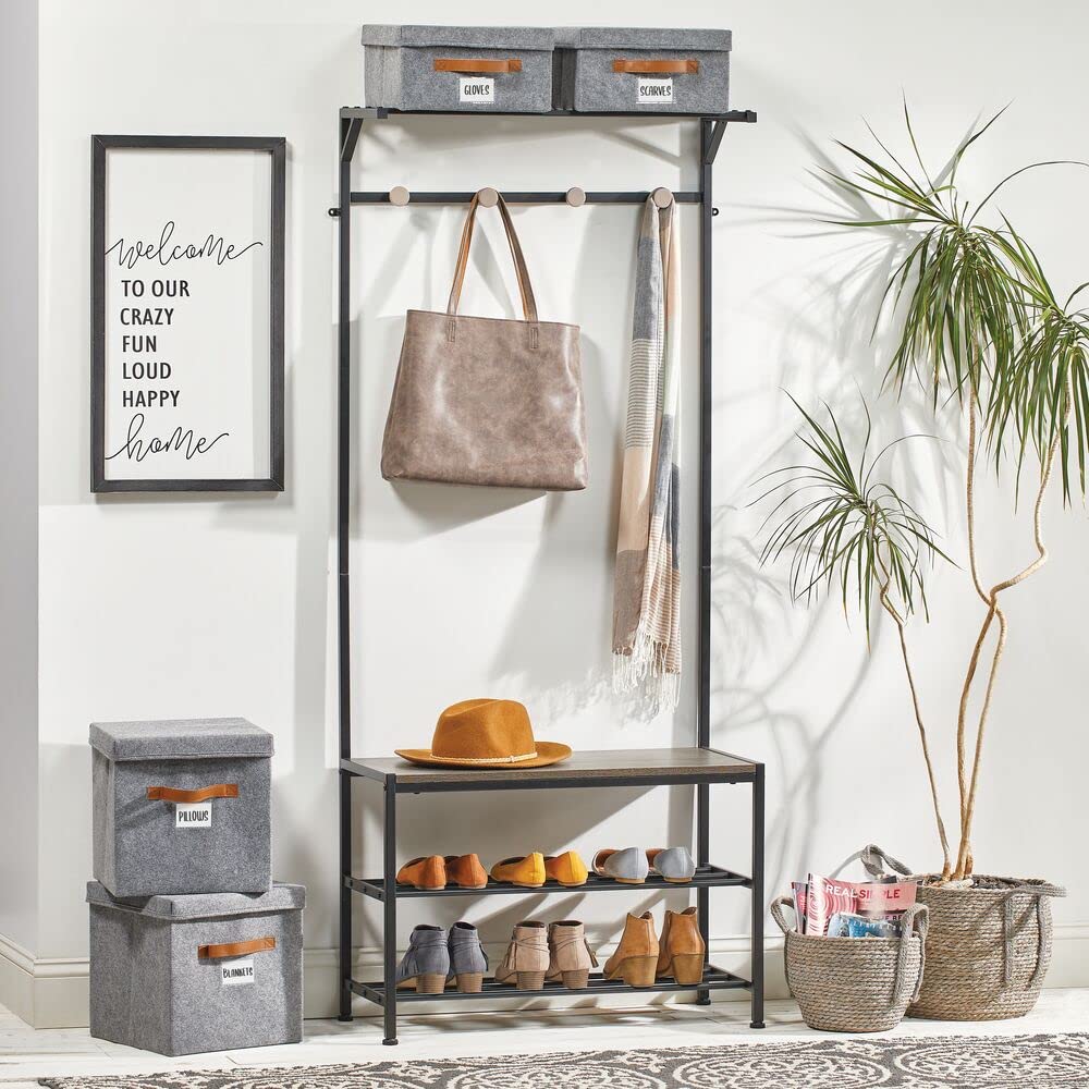 mDesign Set of 2 Wardrobe Storage Box — Clothes Storage Boxes for the Bedroom and Wardrobe — Wardrobe Organiser Boxes for Clothes, Hats, Shoes and More — Grey/Tan