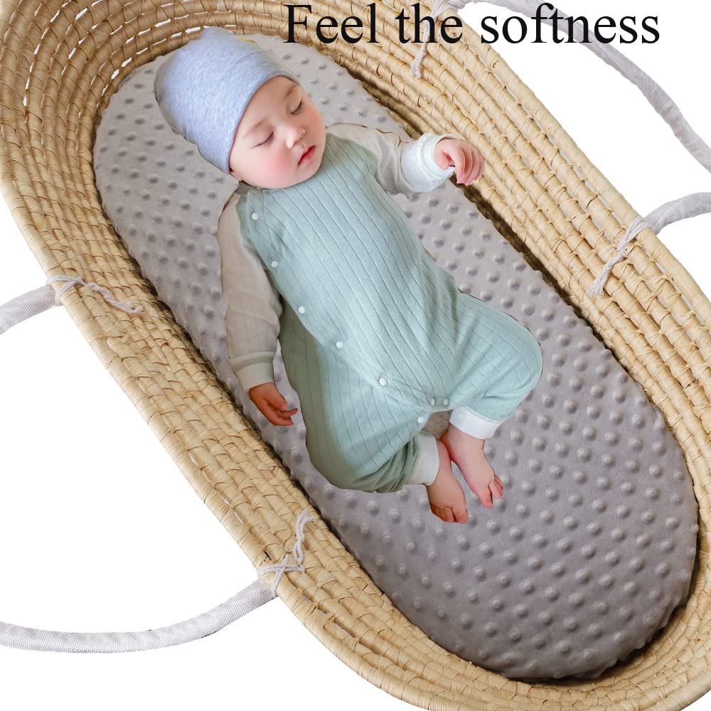 Minky Bassinet Sheet Set 2 Pack Stretch Fitted Cradle Sheets,Ultra Soft Thick Universal Fit Oval Rectangle Hourglass Pad/Mattress, for Baby Girls and Boys Grey Green