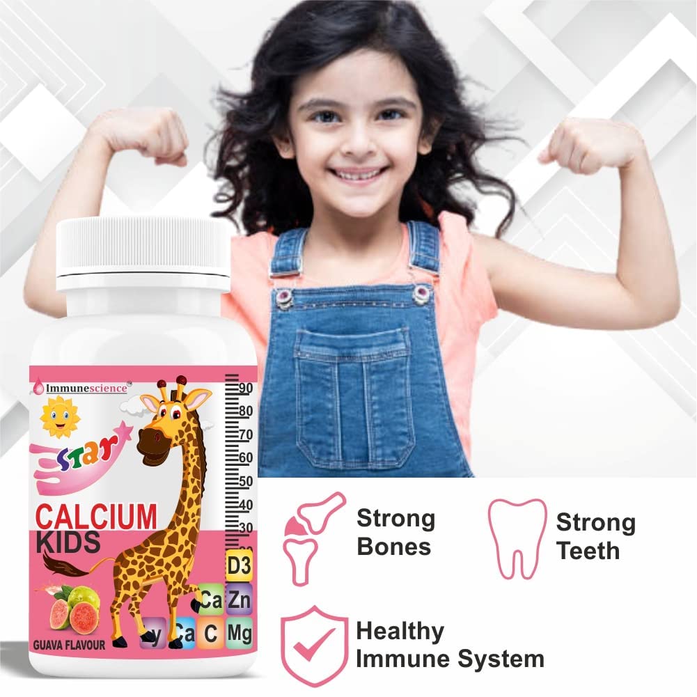 LMP Calcium for Kids with Vitamin D3 (VIT d), Magnesium, Zinc, Vitamin C, L lysine Multivitamin Supplement for Strong Bone, Teeth, Immunity, Growth and Development- 60 Tablets