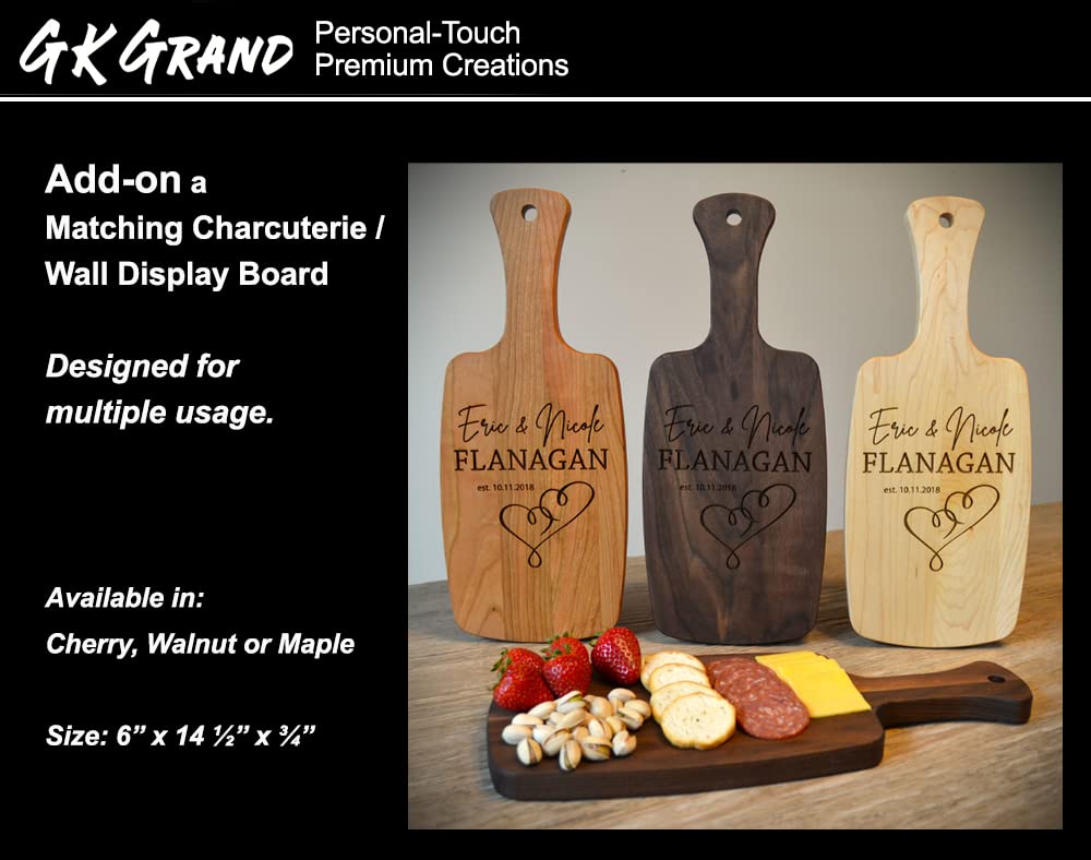 Personalized Cutting Board Wedding Gift Beautifully Engraved Heart Design Walnut Maple Cherry Customized Bride Groom Unique Display Newlywed Couple Marriage Parents Anniversary Housewarming Christmas