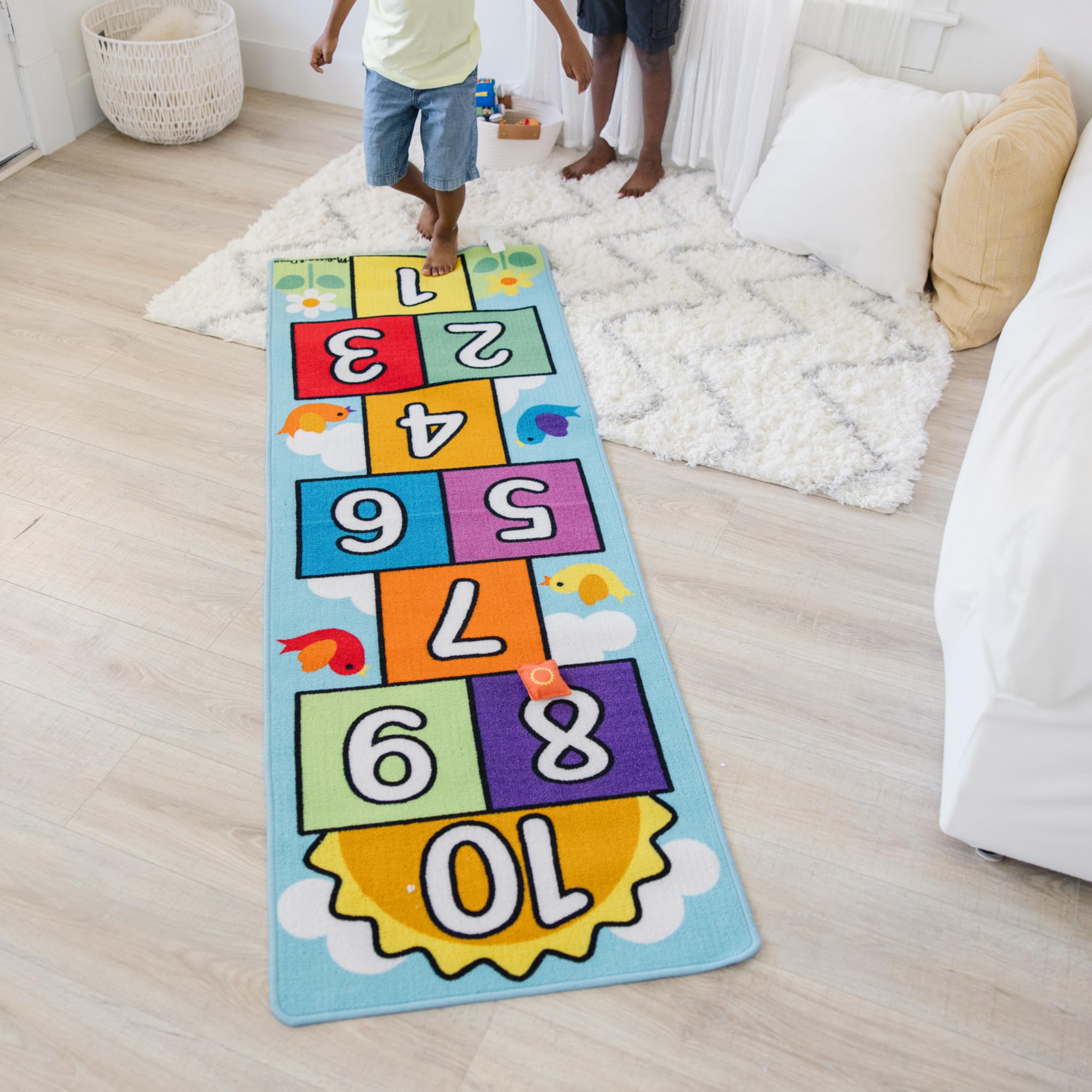 Melissa & Doug Hop & Count Hopscotch Rug (Play Space & Room Decor, Skid-Proof Backing, 27β H x 5.5β W x 5.5β L) - Classic Hopscotch Rug For Kids